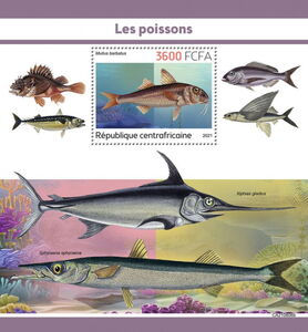 الطابع: Mullus barbatus (جمهورية أفريقيا الوسطى(Fishes (2021.2)) Mi:CF ...