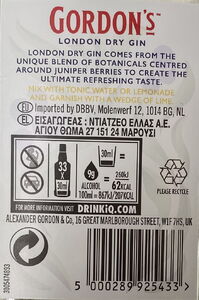 Drink Label: Gordon's London Dry Gin (Gordon Alexander & Son, United ...