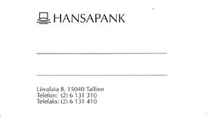 Bank Card: Account card - Hansapank (Hansapank, EstoniaCol:EE-GM-0156