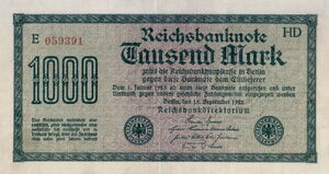 Banknote: 1,000 Papiermark (Germany(1922 3rd Issue - Reichsbanknote ...