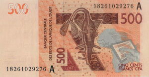 Banknote: 500 Francs CFA (West African States(A for Cote D'Ivoire ...