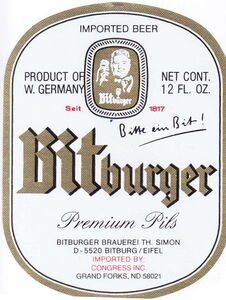 Drink Label: Bitburger Premium Pils (Bitburger Braugruppe GmbH, Germany ...