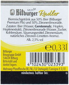 Drink Label: Bitburger Radler (Bitburger Braugruppe GmbH, Germany ...