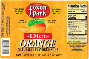 Drink Label: Foxon Park Diet Orange (Foxon Park Beverage Inc., United ...
