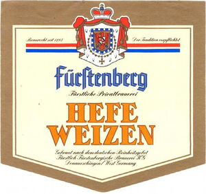Drink Label: Furstenberg Hefe Weizen (Fürstlich Fürstenbergische Brauerei GmbH & Co KG, Germany ...