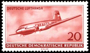 Stamp: Iljuschin IL-14 (Germany, Democratic Republic (DDR)(Opening of ...
