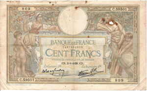 Banknote: 100 Francs (France(1937-1942 Issue) Wor:P-88b.16