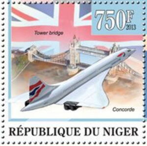 Stamp: Concorde over London Bridge and Brirish Flag (Niger(Concorde ...