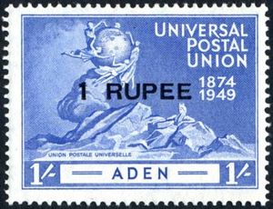 Stamp: U.P.U. Monument, Berne - Surchrged (Aden(75th Anniversary of ...