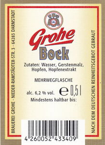 Drink Label: Grohe Bock (Brauerei Grohe, Germany, Federal RepublicCol ...