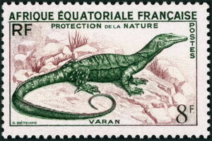 Stamp: Monitor Lizard (Varanus sp.) (French Equatorial Africa ...