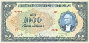 Banknote: 1,000 Turkish Lira (Türkiye (Turkey)(1942-3.Emisyon "Türk ...