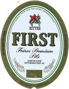 Drink Label: Ritter First Feines Premium Pils (Dortmunder Ritter ...