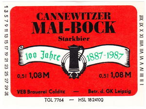 Drink Label: Cannewitzer Mai-Bock (VEB Brauerei Colditz (im GK Leipzig ...