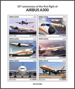 Stamp: 50th Anniversary of the First Flight of Airbus A300 (Sierra ...