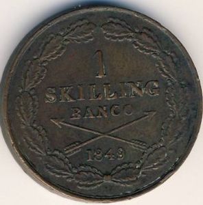 Coin: 1 Skilling (Sweden(1844~1859 - 59th King Oscar I) WCC:km671