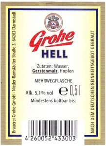 Drink Label: Grohe Hell (Brauerei Grohe, Germany, Federal RepublicCol ...