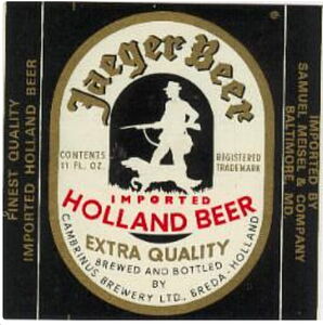 Etiqueta de bebida: Jaeger Beer Holland Beer (Cambrinus Brewery, Países ...