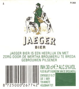 Flaschenetikett: Jaeger Beer Pilsener (Wertha Brouwerij, NiederlandeCol ...