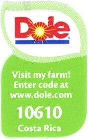 Fruit Sticker: Dole Visit my farm! 10610 Costa Rica (Costa Rica(Visit ...