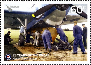 Stamp: Aerial Top Dressing (New Zealand(75th Anniv. of the RNZAF) Mi:NZ ...