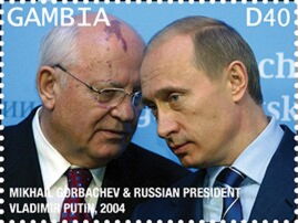 Stamp: Mikhail Gorbachev & Russian President Vladimir Poutine, 2004 (Gambia(In memoriam of ...