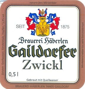 Drink Label: Gaildorfer Zwickl (Brauerei Häberlen, Germany, Federal ...