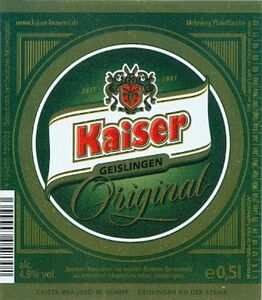 Drink Label: Kaiser Original (Kaiser-Brauerei Geislingen/Stiege W. Kumpf, Germany, Federal ...
