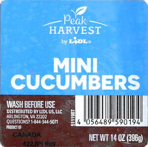 Food Label: Peak Harvest By Lidl Mini Cucumbers (Lidl US, LLC, United ...
