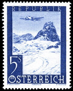 Stamp: Airplane over Torsäule near Bischofshofen (Salzburg) (Austria ...