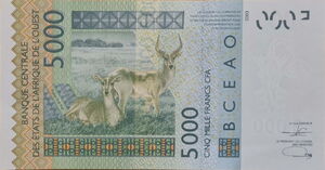 Billete de Banco: 5,000 Francs CFA (Estados del África Occidental(B for ...