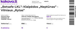 بلیط ورودی: Betsafe-LKL: Klaipėdos Neptūnas Vs. Vilniaus Rytas (لیتوانیCol:LT-00175
