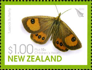 Stamp: Health - Tussock Ringlet $1 + 10c (New Zealand(Health Stamps ...