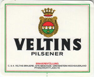 Drink Label: Veltins Pilsener (Brauerei C. & A. Veltins GmbH & Co. KG, Germany, Federal ...