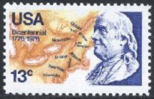 Stamp: Franklin and Map of North America, 1776 (United States of ...