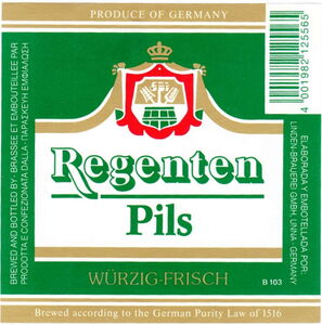 Drink Label: Regenten Pils (Linden Brauerei GmbH, Germany, Federal ...