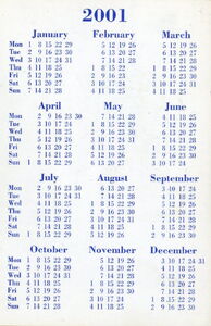 Pocket Calendar: Tu-154 (Russia(Airplanes) Col:RUS-2001-Air-0010