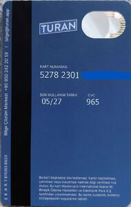Bank Card: Turan (Birleşik Ödeme Hizmetleri ve Elektronik Para A.Ş ...