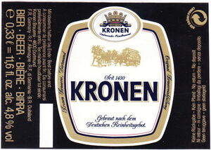 Drink Label: Kronen (Kronen Privatbrauerei Dortmund GmbH, Germany ...