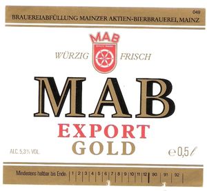 Drink Label: MAB Export Gold '90 (Mainzer Aktien-Bierbrauerei, Germany ...