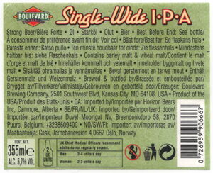 Drink Label: Boulevard Single-Wide Ipa (Boulevard Brewing Co., United ...