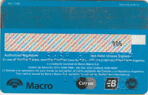 Bank Card: Macro (Banco Bansud/Banco Macro, ArgentinaCol:AR-MC-0074
