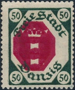 Stamp: The coat of arms of Danzig in an octagonal frame (Free City of ...
