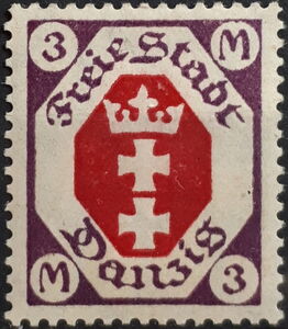 Stamp: The coat of arms of Danzig in an octagonal frame (Free City of ...