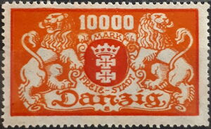 Stamp: The coat of arms of Danzig with lions (Free City of Danzig ...