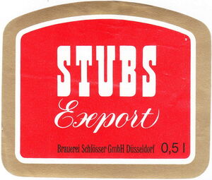 Drink Label: Stubs Export (Schwabenbräu Düsseldorf, Germany, Federal ...