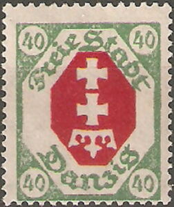 Stamp: The coat of arms of Danzig in an octagonal frame (Free City of ...