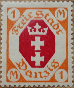 Stamp: The coat of arms of Danzig in an octagonal frame (Free City of ...