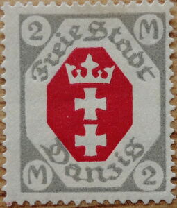 Stamp: The coat of arms of Danzig in an octagonal frame (Free City of ...