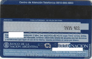 Bank Card: Ticket Nación (Banco de la Nación Argentina, ArgentinaCol:AR ...